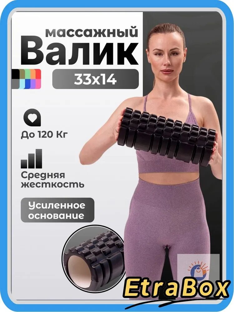 Валик для спины / Shappa Fit / 33 см, усиленное основание, мфр ролл, ролик массажный