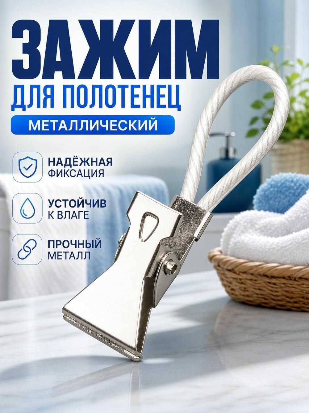 Зажимы для полотенец на петле, набор 5 штук. Держатели для полотенец, прищепки для белья. Крючки для ванной, прищепка на дверь.
