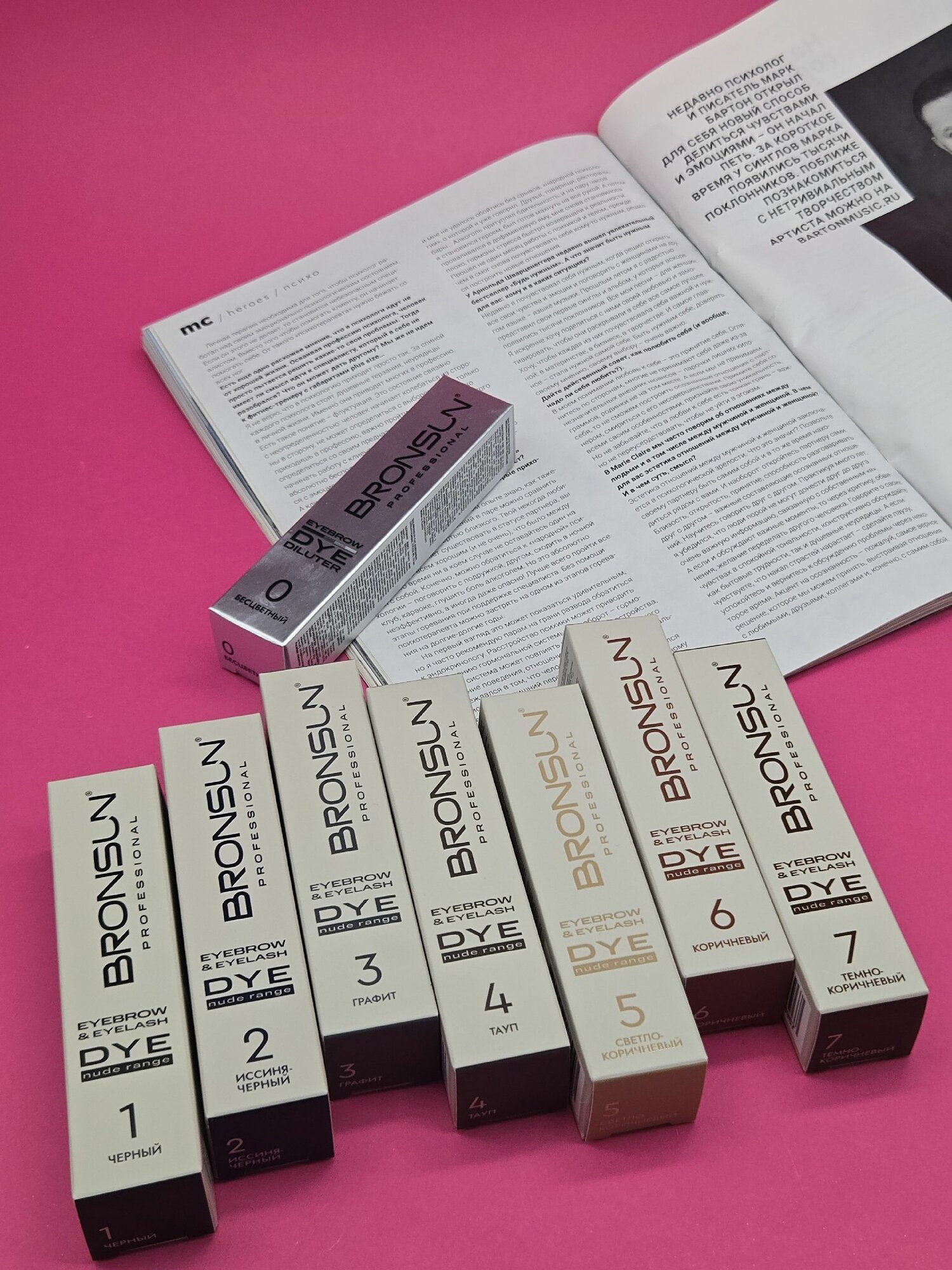 Набор крем-краски для бровей и ресниц Nude Range Bronsun, 7 цветов + дилютер разбавитель для краски