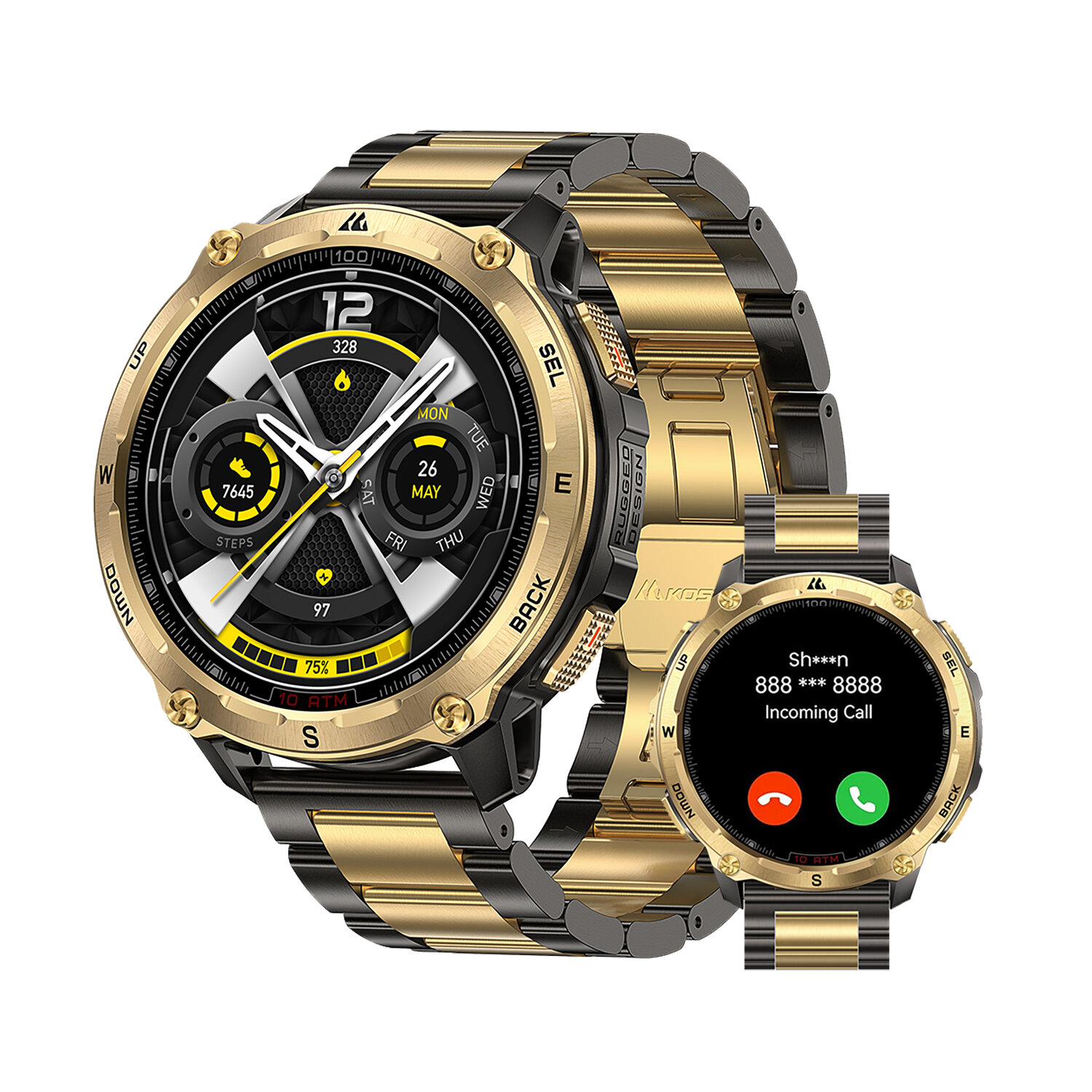 KOSPET TANK T4 Special Edition Мужские умные часы: GPS-карты, 10ATM водонепроницаемость, до 50 дней работы, мониторинг здоровья, Bluetooth-звонки-золотой