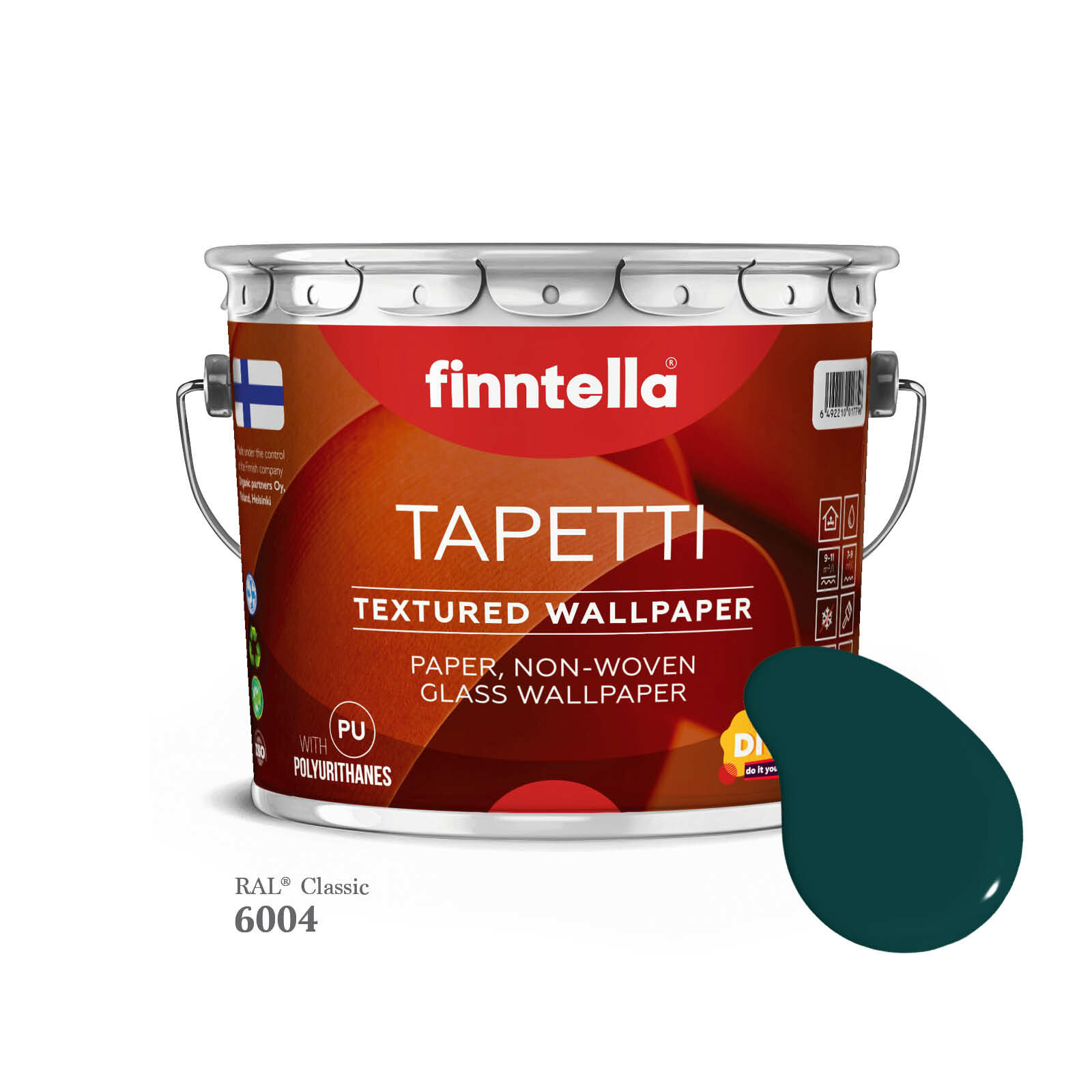 Шелковисто-матовая краска для обоев под окраску TAPETTI SILKKI Matta FINNTELLA, Цвет RAL 6004 Сине-зеленый (Blue green), 2,7л