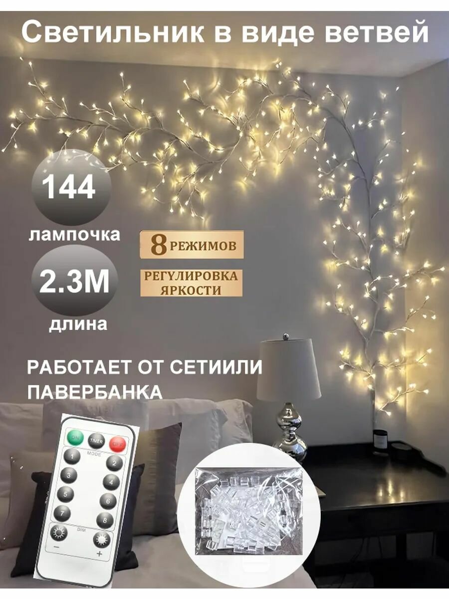 Электрогирлянда интерьерная Сердечки светодиодная 144 ламп, 2.3 м, питание от порта usb для декора романтическая на праздник для дома