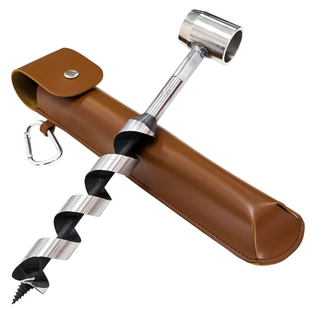 Ручной шнековый бур Bushcraft Gear, сверло-шнек для дерева Scotch Eye с кожаным чехлом кемпинга, походов и туризма.