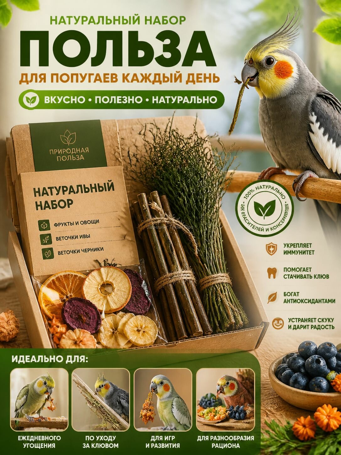 Веточки для попугаев и грызунов натуральные палочки для стачивания зубов и клюва игрушка