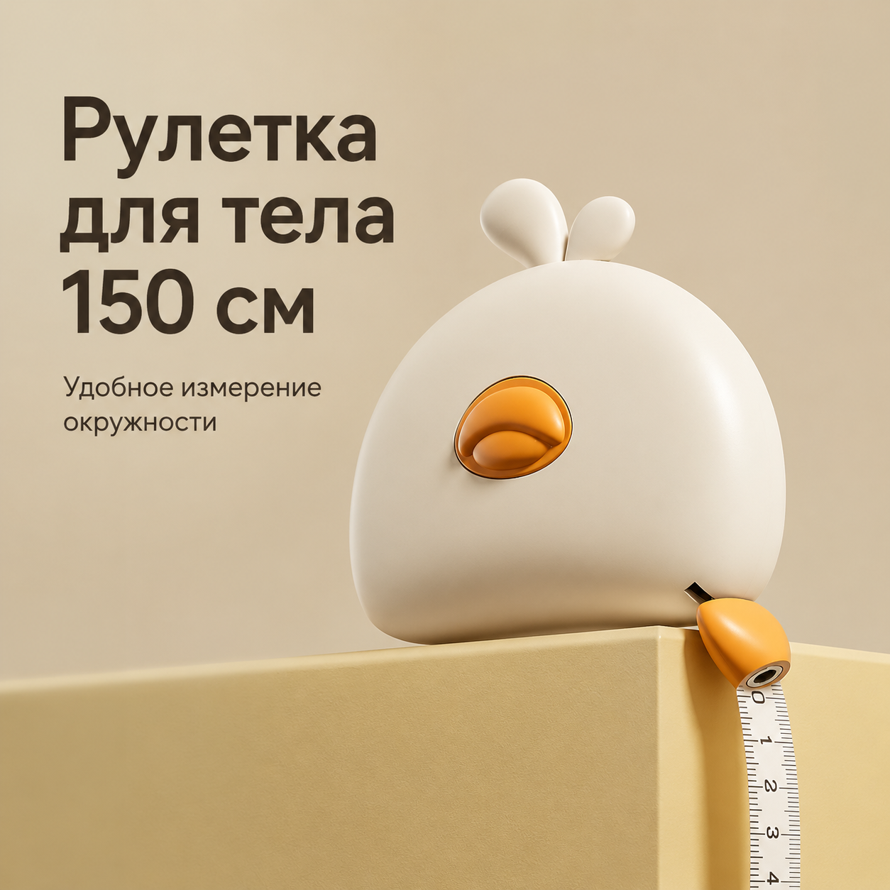 Рулетка для тела 150 см с фиксацией ленты и автоматическим возвратом, белая