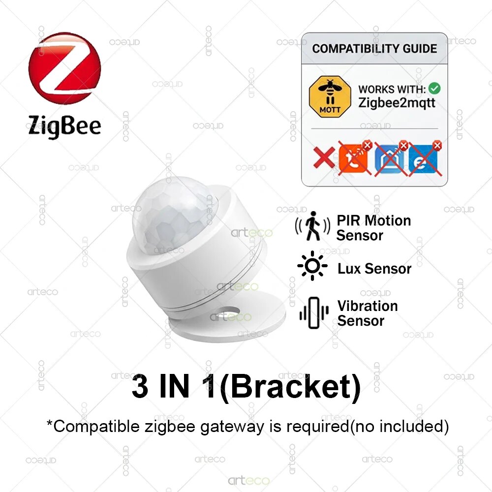 Инфракрасный датчик движения Zigbee 3.0 для Home Assistant 3 In 1(Bracket)