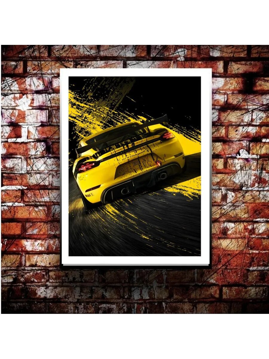 Постер "Porshe Cayman (Порше Кайман" желтый GT4" А2