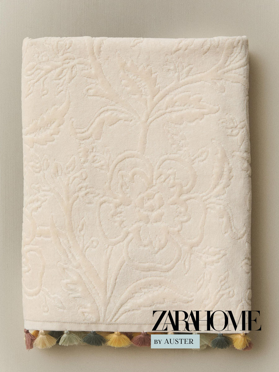 ZARA HOME Полотенце для лица, рук 50x90 см, хлопок, слоновая кость, оранжевый, 1 шт