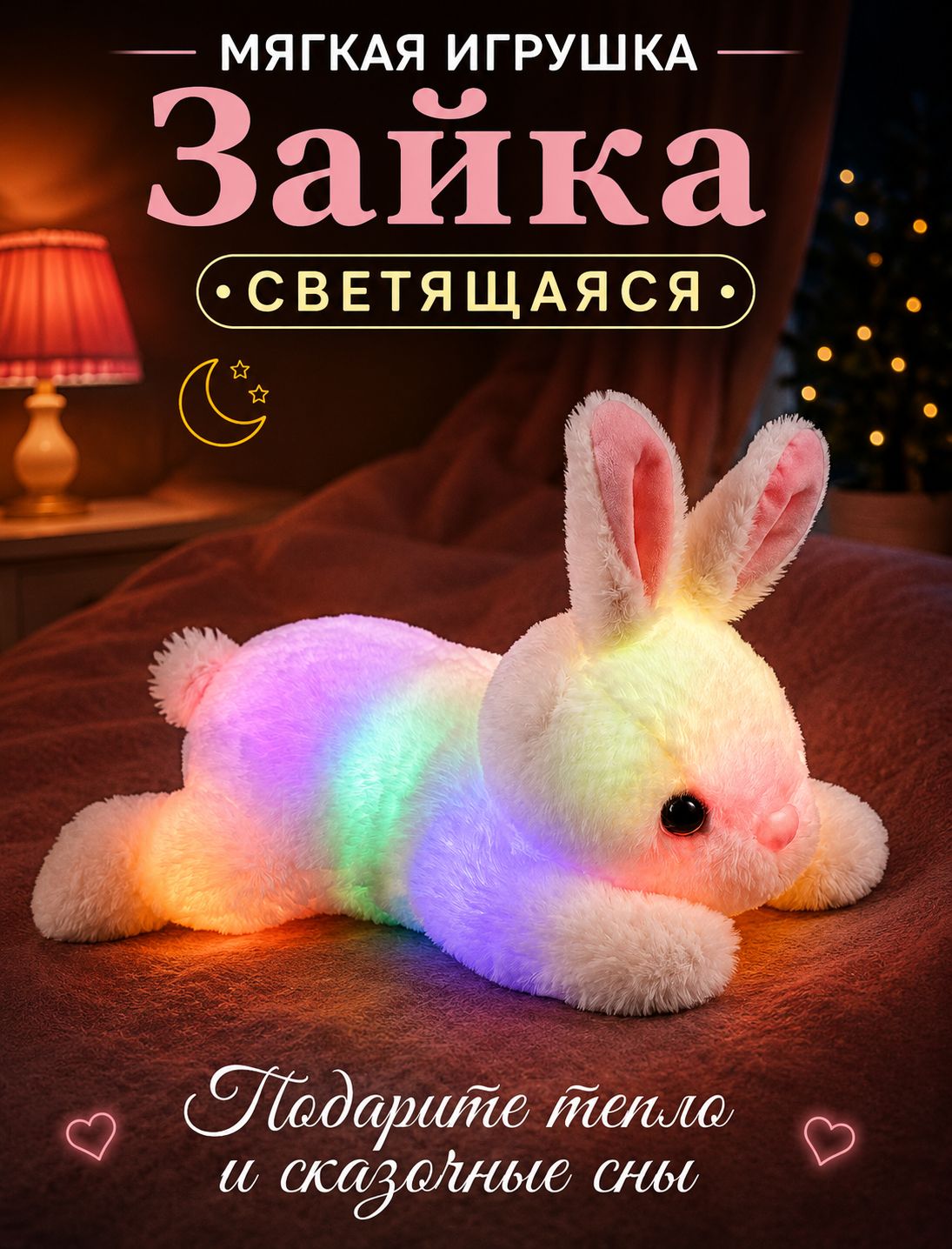 MelnisStore Мягкая игрушка Зайчик светящийся белый /Мягкая игрушка для девочки