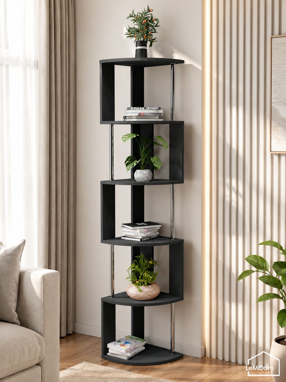 Стеллаж деревянный мария S113 177x35x35 cм /Графит (темно-серый)