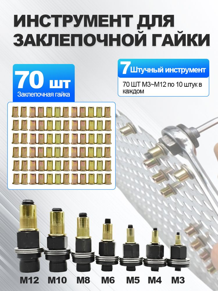 Заклепочная гайка, адаптер для дрели, ручные резьбовые вставки заклепочников, металлические резьбы номерных знаков M3-M12