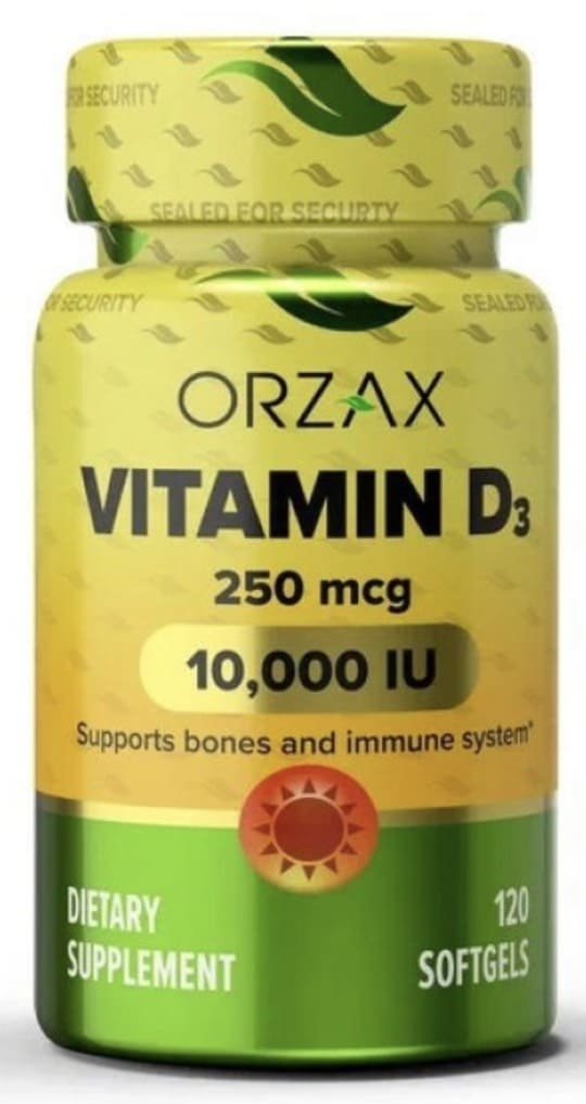 Orzax Vitamin D-3, Витамин Д-3 10000 МЕ (250 мкг) 120 гел. капсул