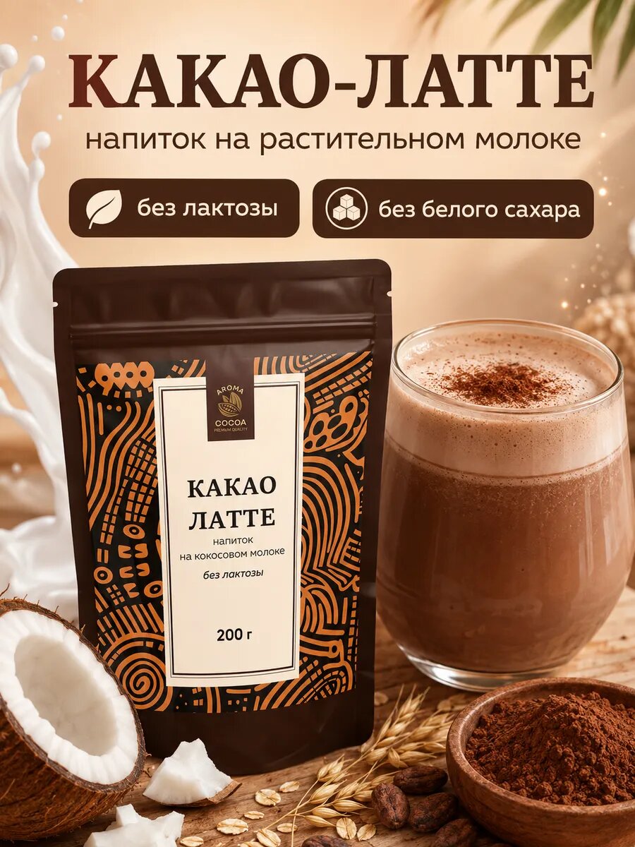 Какао латте Yappi FOOD, без сахара, без глютена, натуральный, 200г