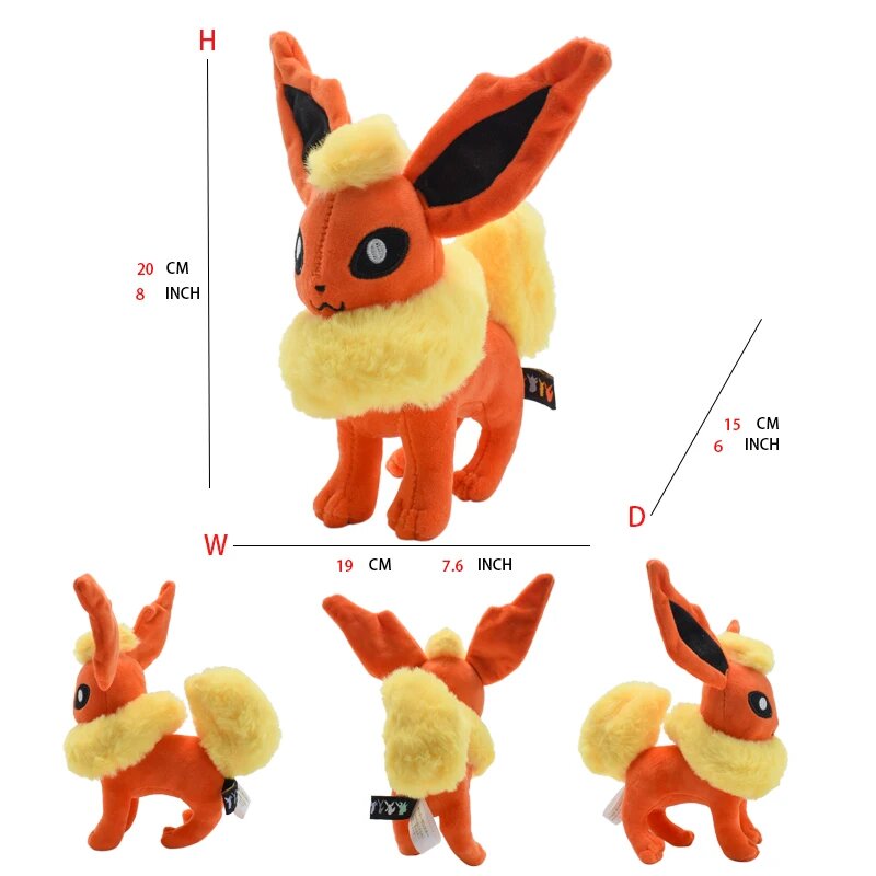 Мягкие плюшевые Eevee Flareon Jolteon Pokemon Желтый, Flareon
