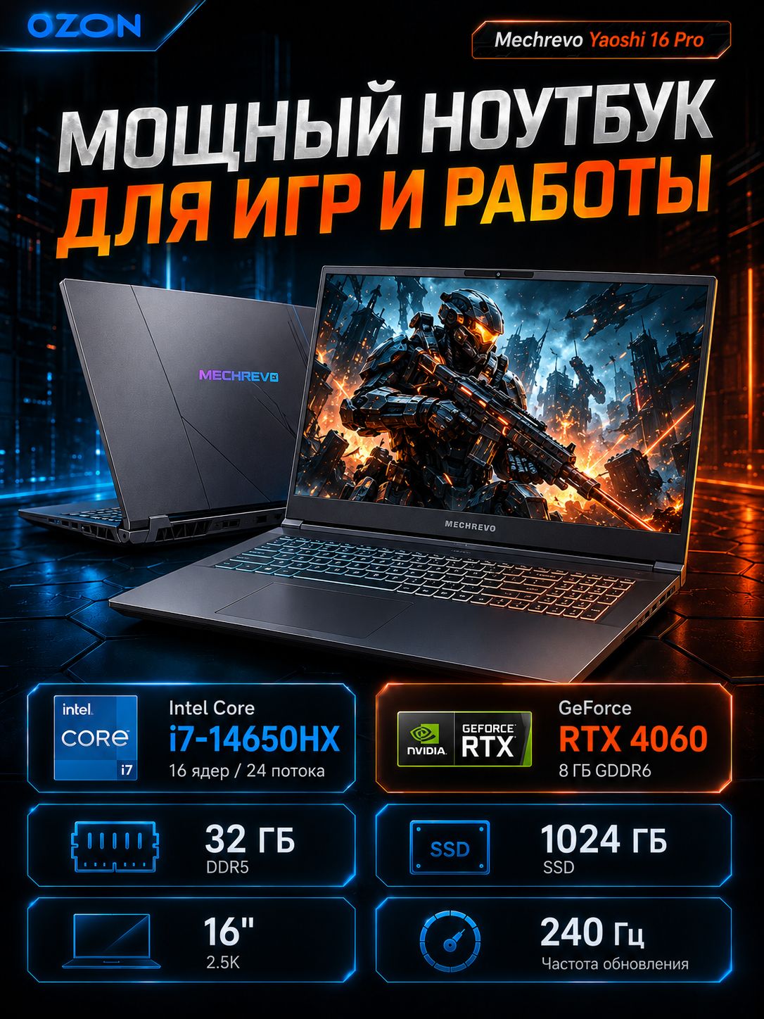 Ноутбук Mechrevo Yaoshi 16 Pro Intel Core i7-14650HX NVIDIA GeForce RTX 4060 32/1024