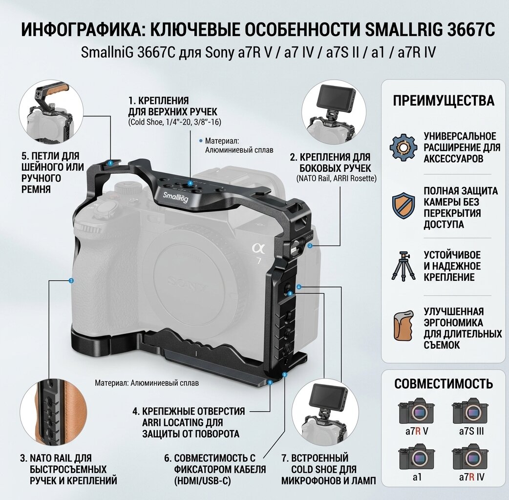 Клетка SmallRig 3667C для Sony a7R V/a7 IV/a7S III/a1/a7R IV