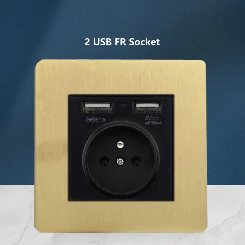 Настенный выключатель из нержавеющей стали 2 USB FR Socket