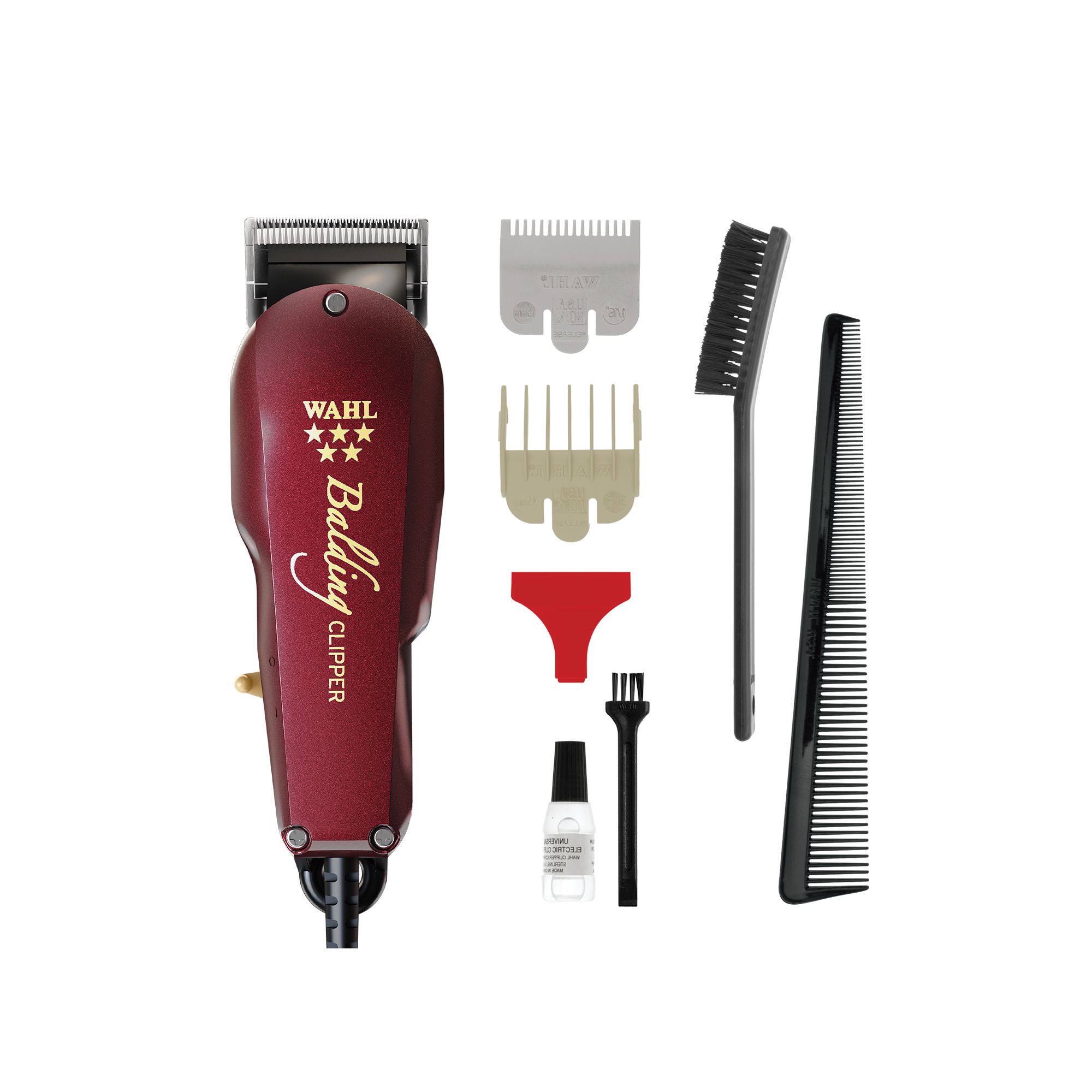 Машинка для стрижки волос Wahl Balding 5 Star 3026826 08110-316H, сетевая, вибрационный мотор V5000, срез 0,4 мм, 2 насадки, бордовый