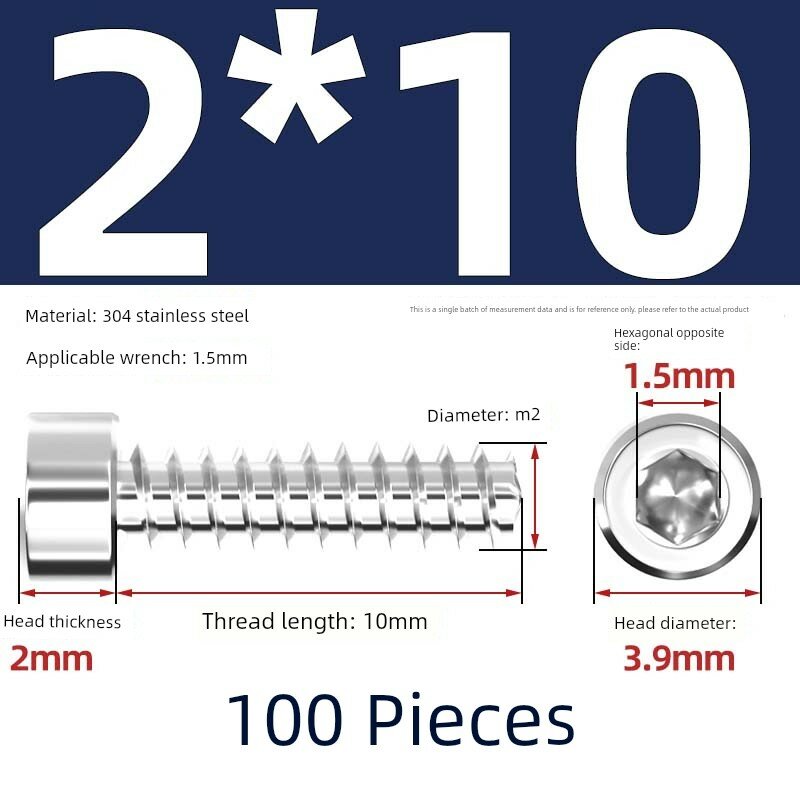 Самонарезные винты из нержавеющей стали 304 M2x10mm - 100 шт. для проектов ДИИ
