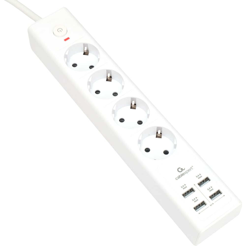 Сетевой фильтр Cablexpert exnovo, 4р, 16а, 4хusb, 3.4a, 2м, ур. защиты 4+, белый, коробка, EXN-4-U4-W-2