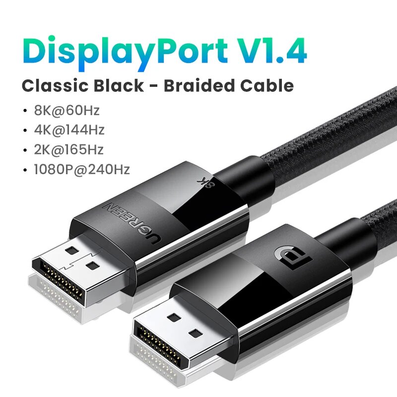 UGREEN DisplayPort кабель DP1.4 Black - 8K 1m