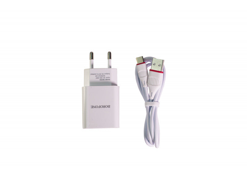 ЗУ Сетевое Borofon BA20A 1*USB+ кабель TypeC, 2,1А, блистер белый