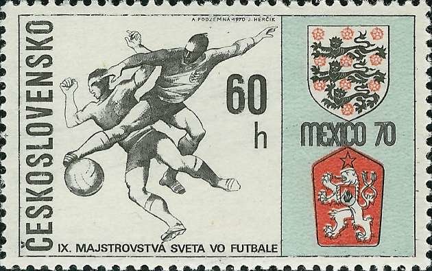 (1970-045) Марка Чехословакия "Англия-Чехословакия" ЧМ по футболу 1970 Мексика III