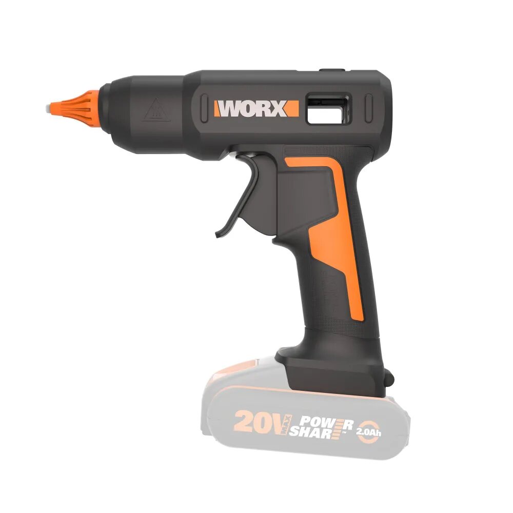 Аккумуляторный клеевой пистолет Worx WX045.9, 20 В, стержни 11 x 248 мм, без АКБ и ЗУ
