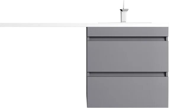 Тумба с раковиной Style Line Даллас Леон 120 R подвесная, под стиральную машину, 120,2 см, серая, матовая, из МДФ, с ящиками, раковина для ванной, из искусственного камня, прямоугольная, с сифоном