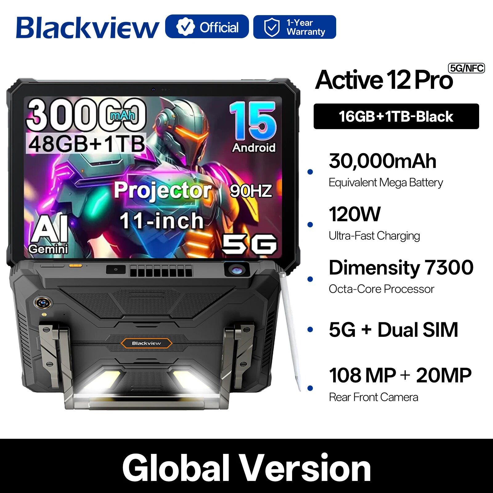 Планшет Blackview, 11", 16ГБ/1ТБ, Wi-Fi+5G, Android