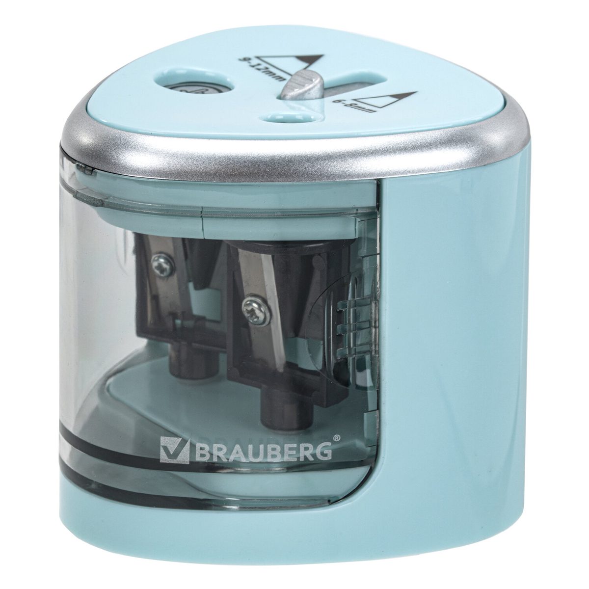 Точилка для карандашей электрическая Brauberg Dual, для 2 диаметров, 4 батарейки АА, голубая (270578)