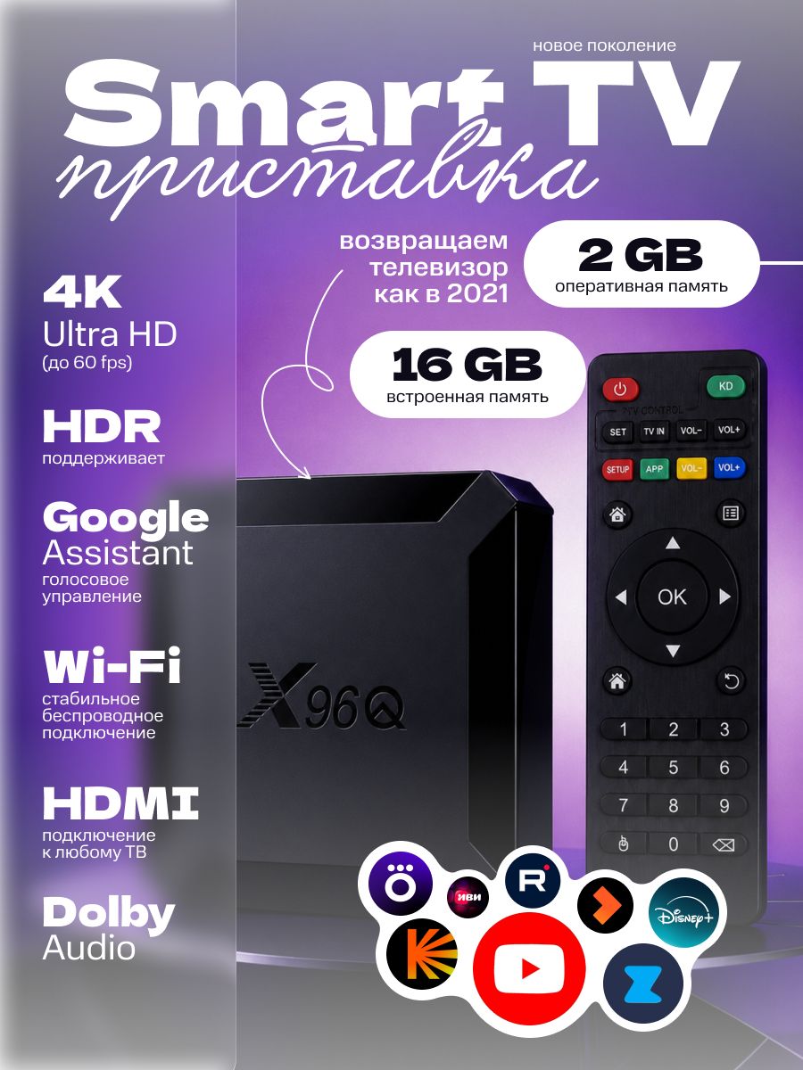Смарт ТВ приставка X96Q 2/16 ГБ Android 10 4K Wi Fi с настроенными приложениями
