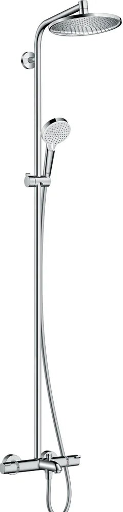 Душевая стойка Hansgrohe Crometta S 240 Showerpipe 27320000 со смесителем, термостатическим, хром, глянцевая, душевая система с тропическим душем, с изливом, с л