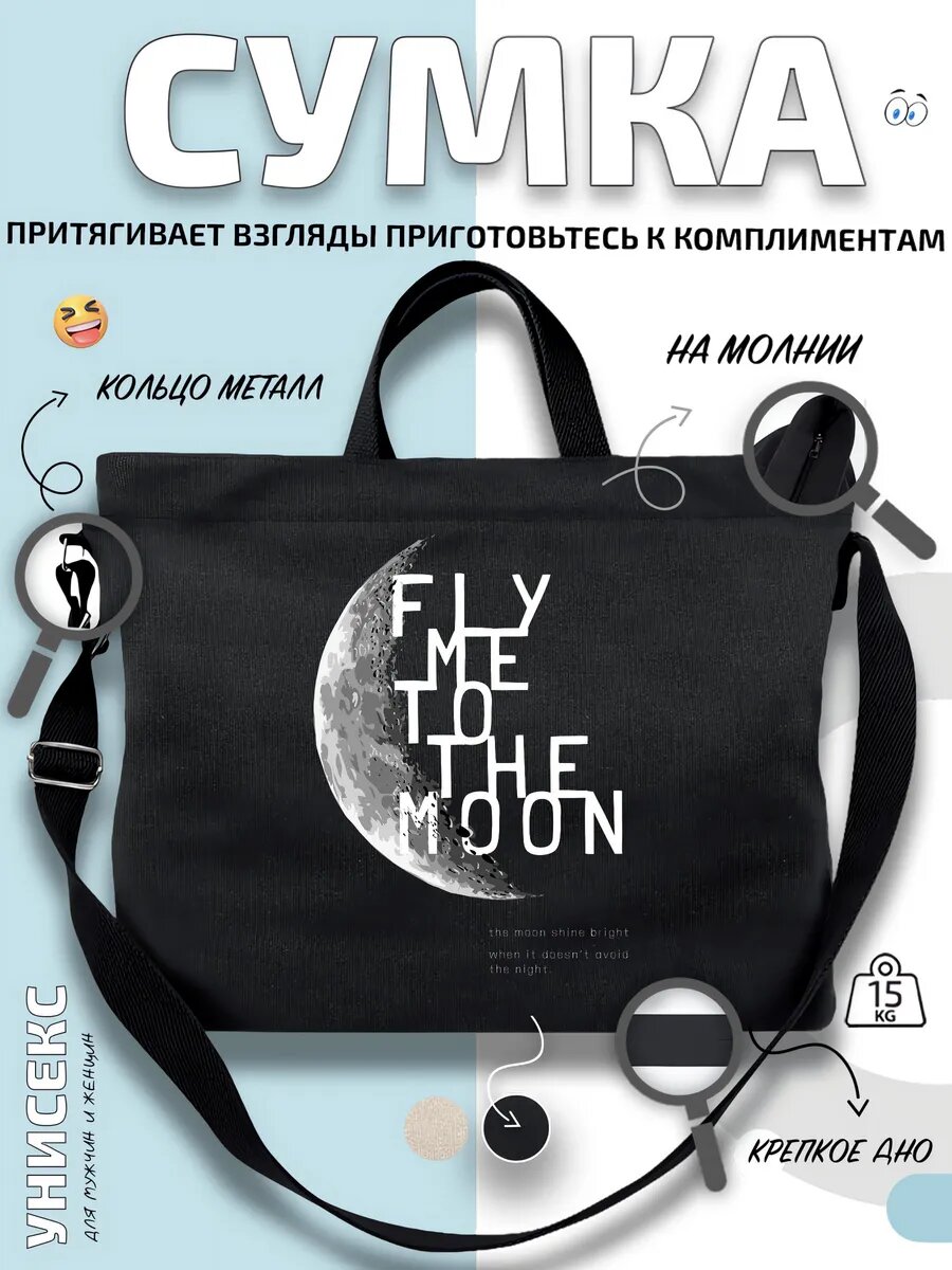 Сумка шоппер  Луна с кратерами и тенью