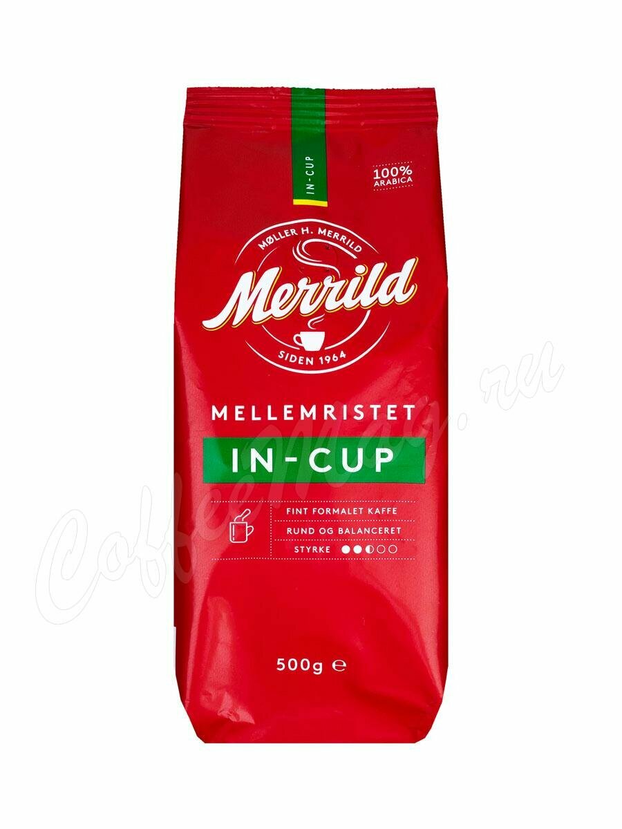 Кофе молотый Merrild "In Cup", Бразилия, Колумбия, Эфиопия, 100% Арабика, 500 гр