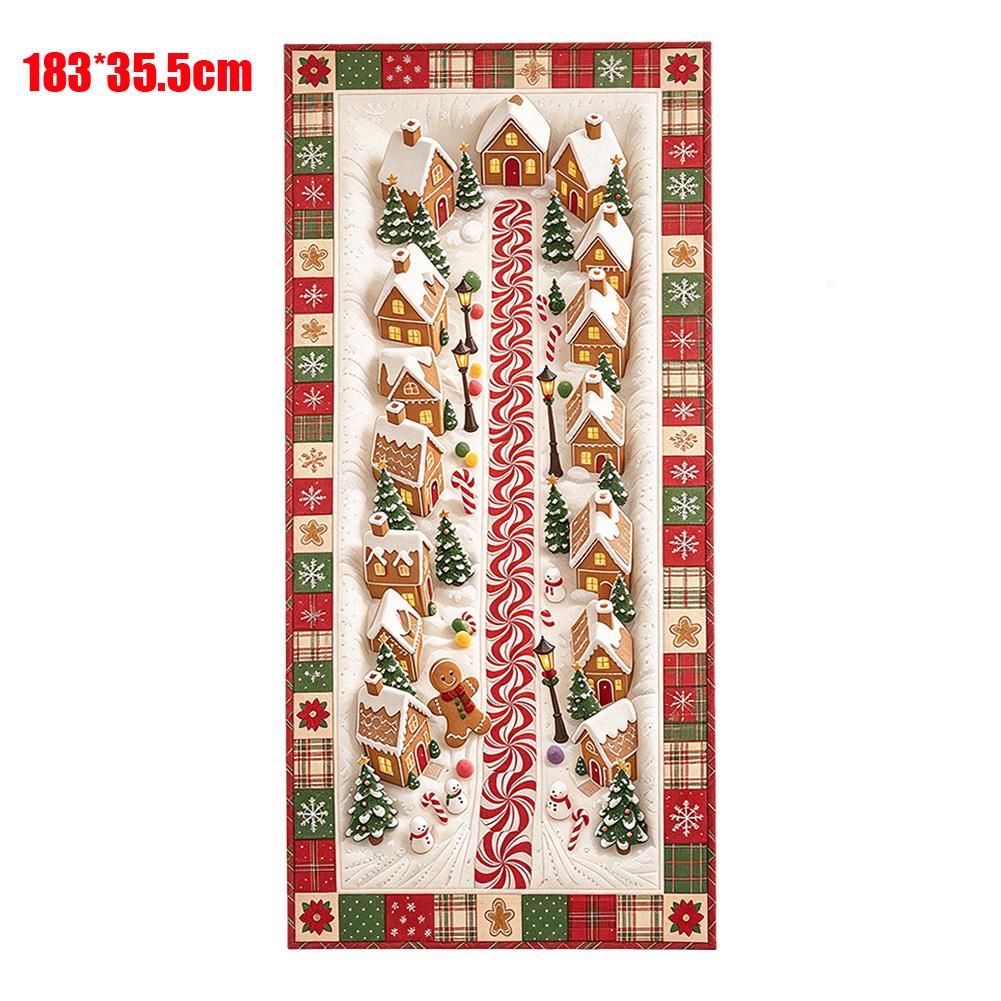 Дорожка на стол новогодняя, стеганая, пряничный домик, 122x35.5 см