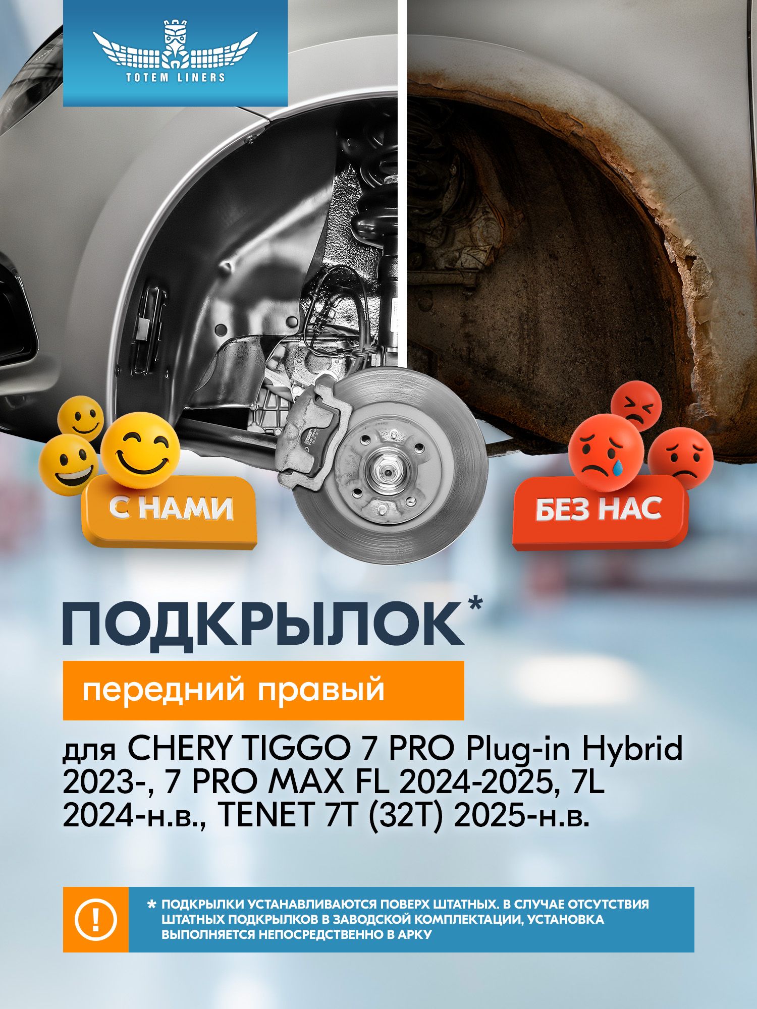 Подкрылок для CHERY TIGGO 7 PRO Plug-in Hybrid 2023-/7 PRO MAX FL FWD/AWD 2024-2025/7L 2024- /TENET 7T (32T) 2025- (передний правый) / Черри