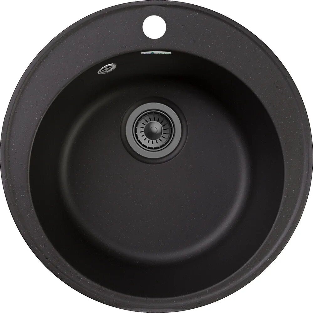 Мойка кухонная GranFest Quarz Z08 кварцевая, 48x48, круглая, мойка для кухни, черная, матовая