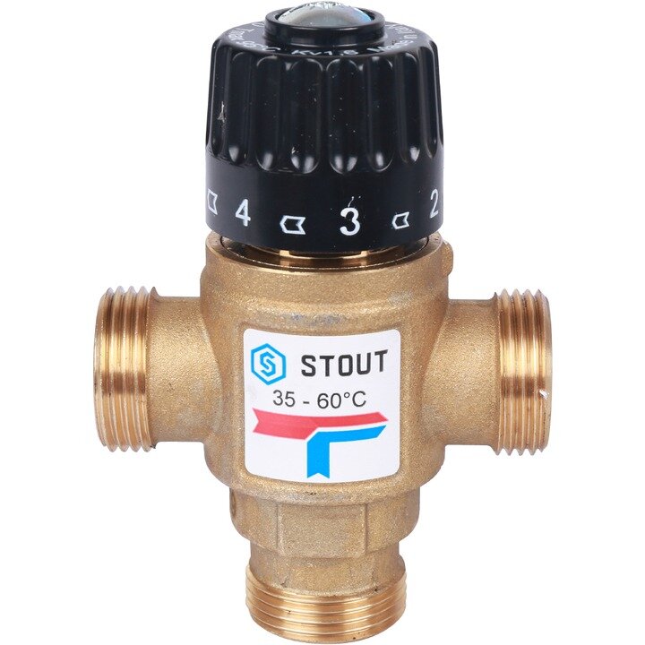 STOUT Клапан термостатический смесительный 35-60°С, НР 3/4", KVS 1,6 (боковое)