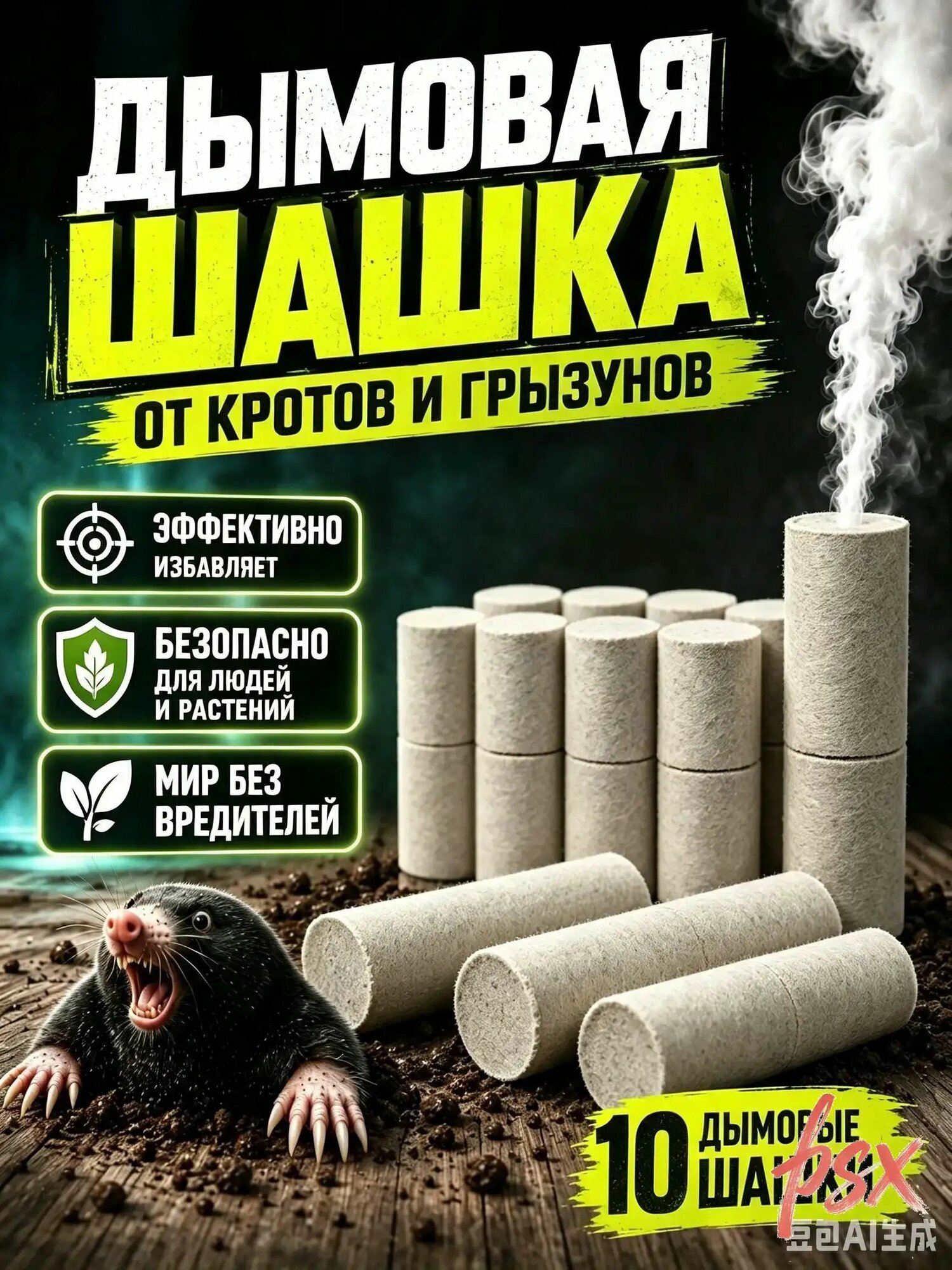Дымовая шашка от кротов и грызунов набор 10 штук эффективная защита участка и газона