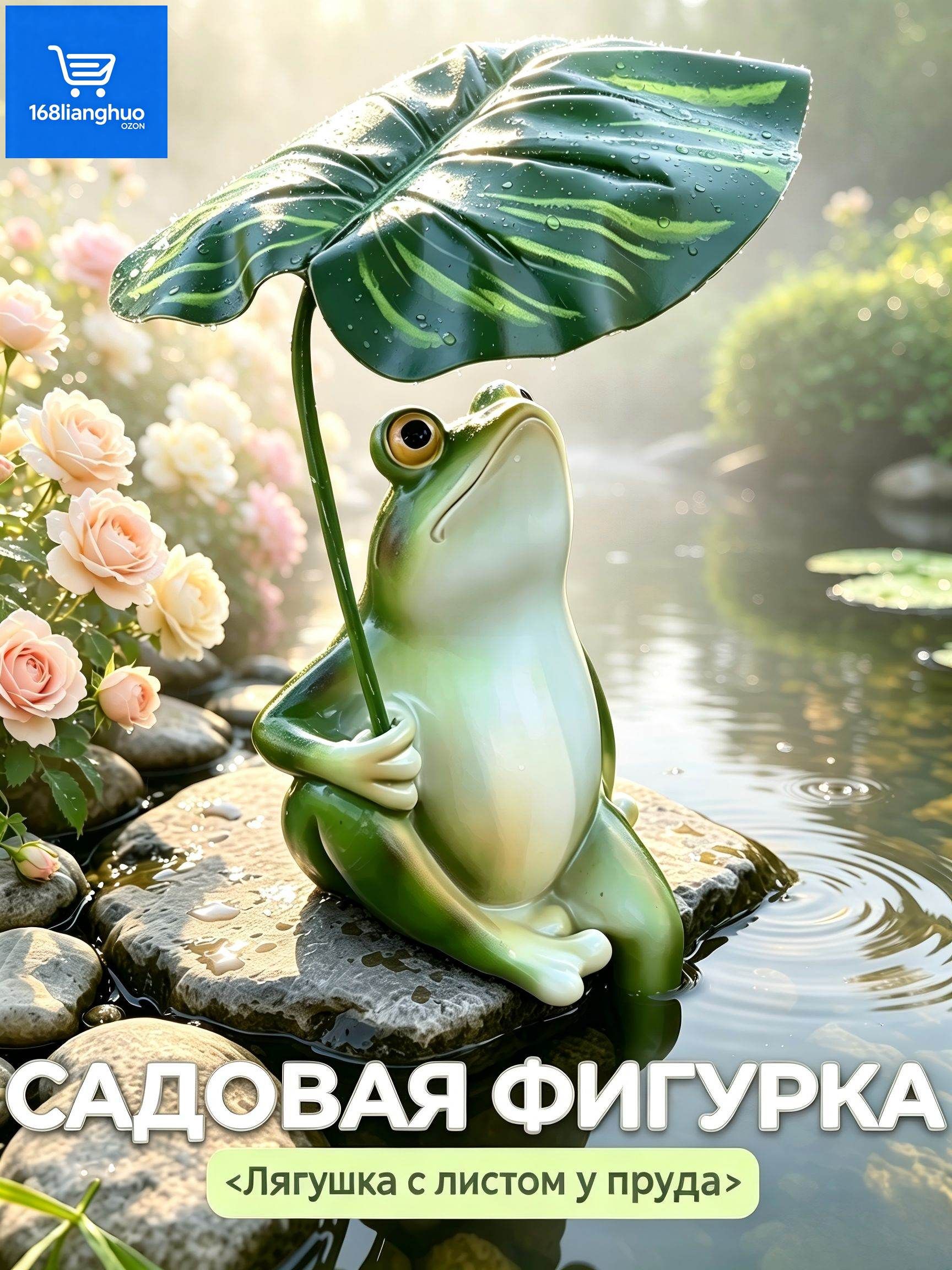 Декоративная фигурка лягушки с зонтиком для сада, аквариума, террасы или интерьера - реалистичный аксессуар для украшения пруда, патио, цветочных горшков