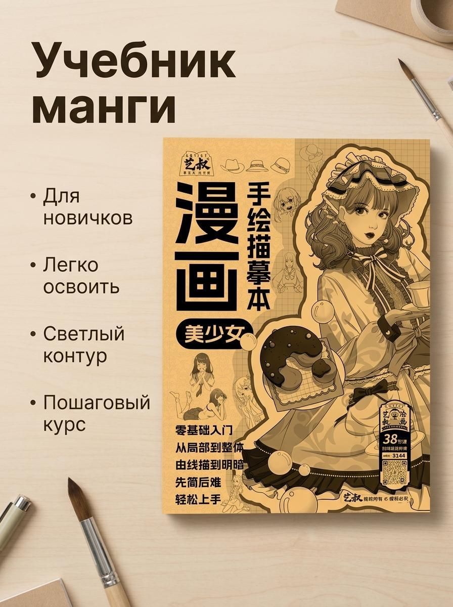 Книга рисования аниме-персонажа для начинающих - простых рукописных контуров для отслеживания и практики живописи.