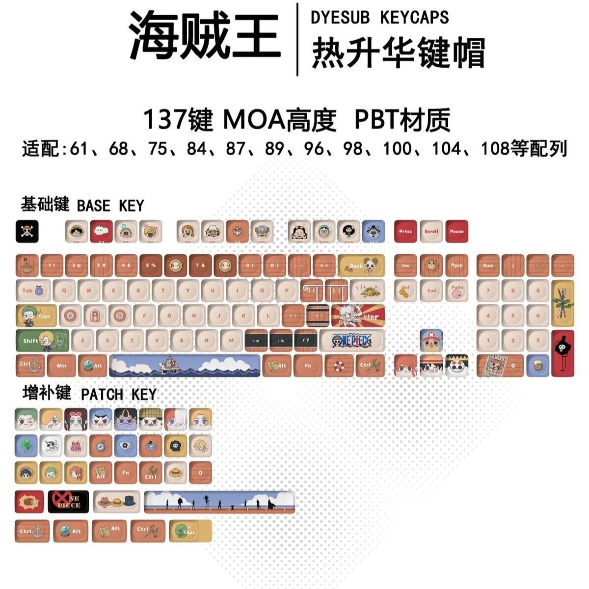 One Piece PBT Кейкапы MOA 137 шт.