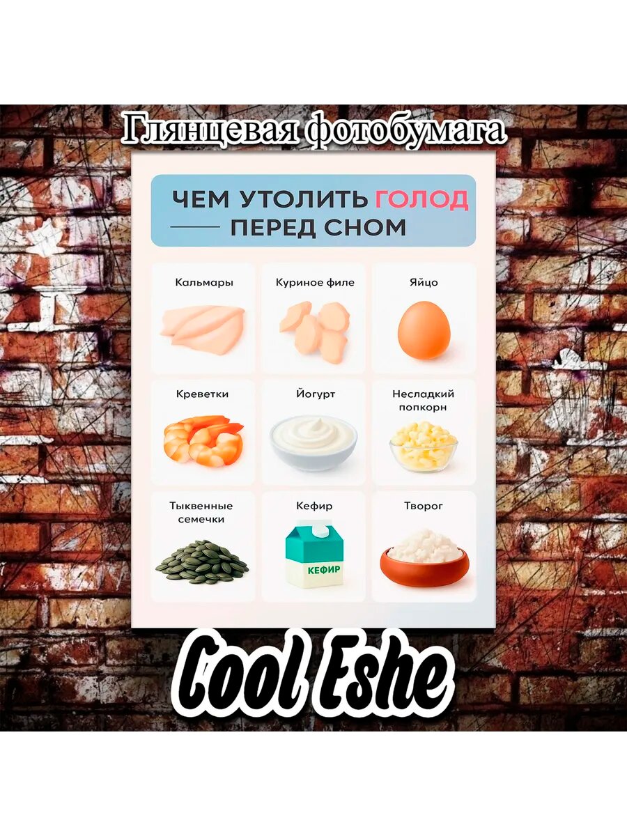 Постер "Чем утолить голод перед сном, продукты" А1