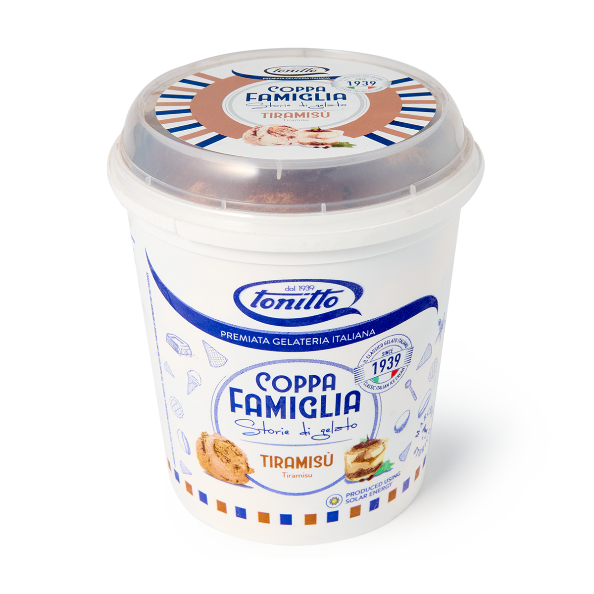 Мороженое Tonitto "Coppa Famiglia", тирамису, в пластиковом стаканчике, 500 г