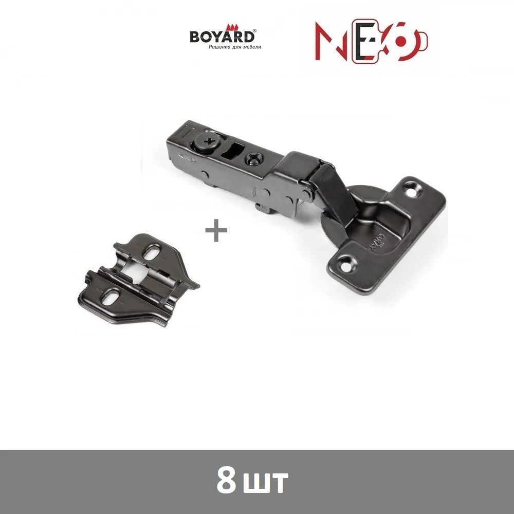Петля мебельная BOYARD PROFI H306B02/BN полунакладная с доводчиком (черный никель) - 8 шт