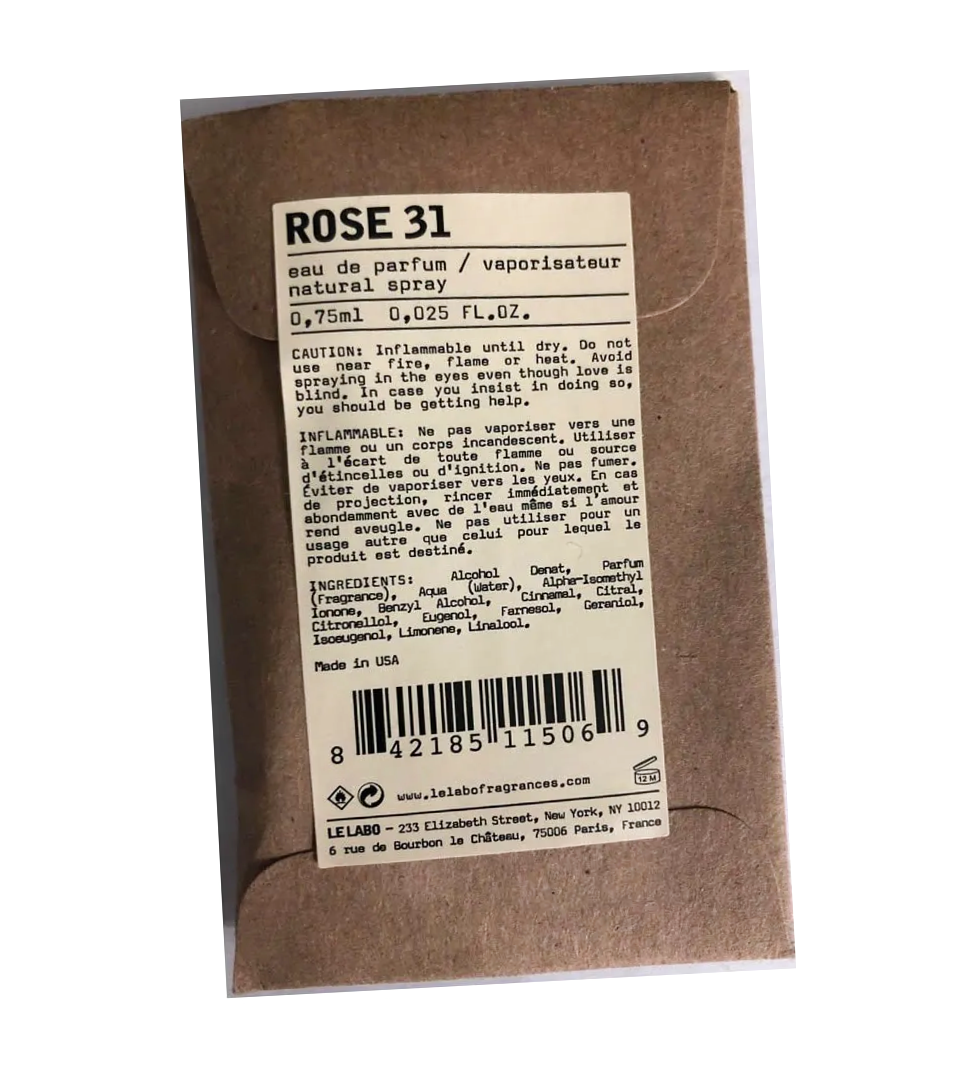 Парфюм Le Labo Rose 31 0.75 мл для мужчин и женщин сэмпл - Ле Лабо Роза 31 пробник духов