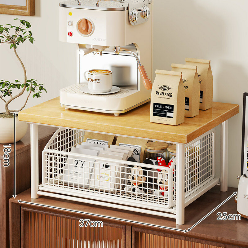 Однорядная полка из белого натурального дерева для кофеварки, чайной зоны и кухонного хранения - чистый вид