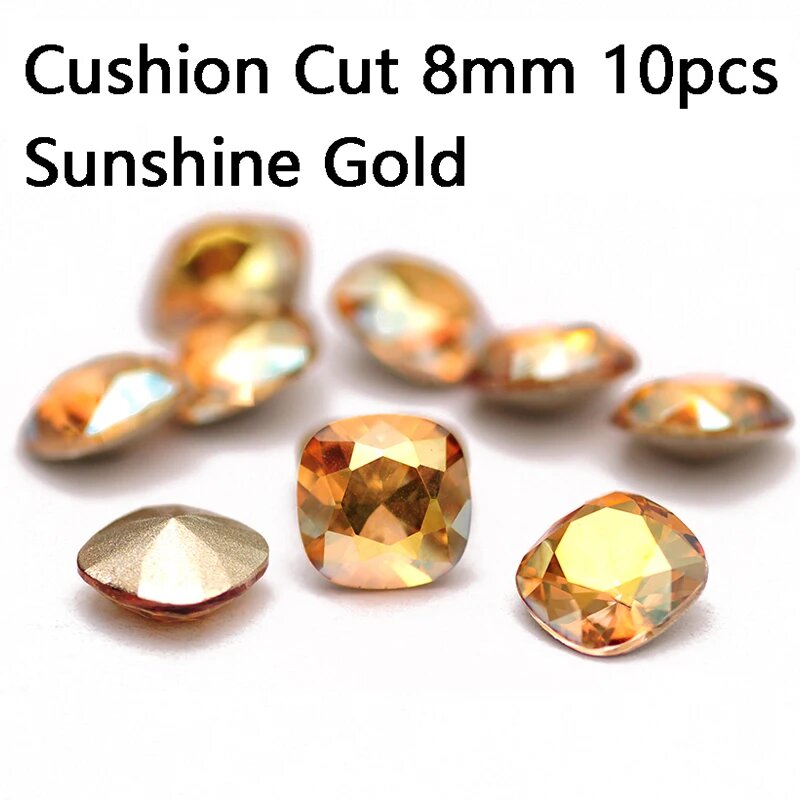 Стразы Cushion Cut Sunshine Gold 8mm 10шт