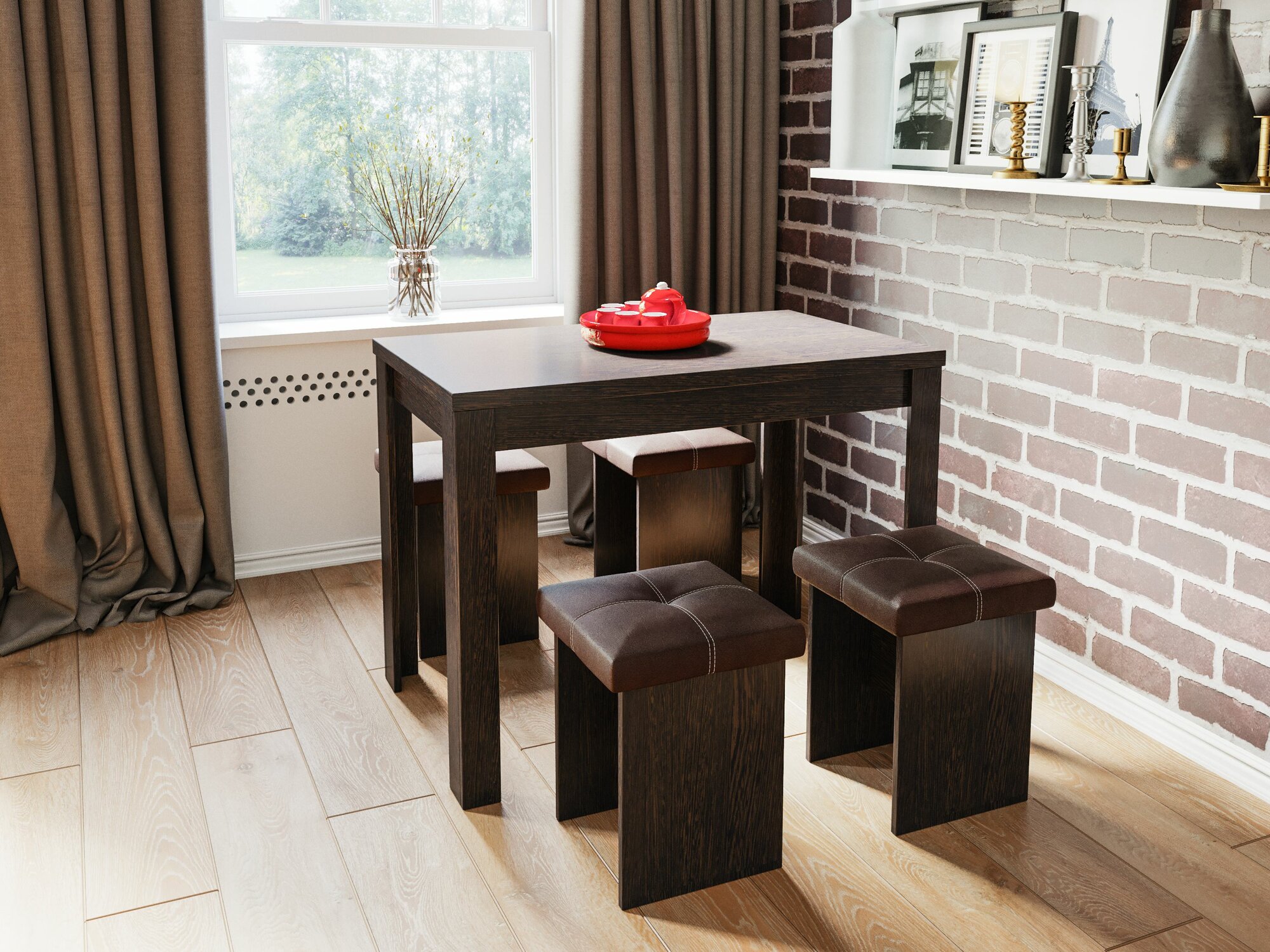 Обеденная группа BUDUNOV GROUP тип 5, Венге/шоколад, стол и 4 табурета, 100x60x74/34x34x45.5 см